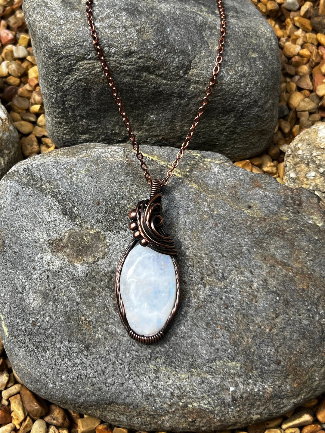 Handmade Copper Wire Wrapped Moonstone Pendant Necklace: Boho Jewelry ...