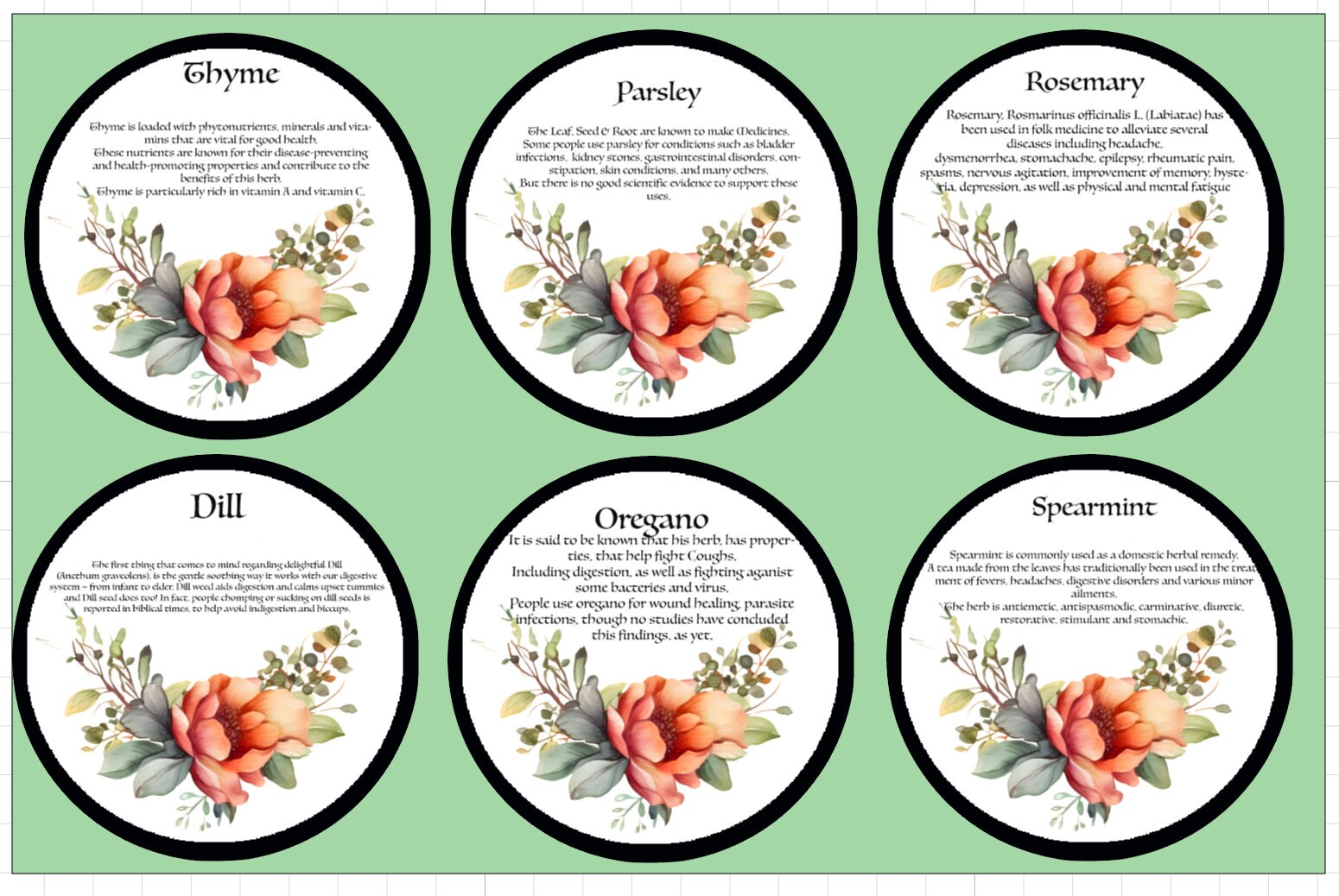 Herb/spice/ Remedy Stickers, Vintage Style. 1950's. Vinyl Matt, X6 per ...