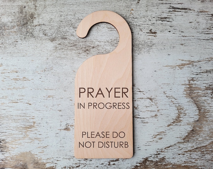 Prayer in Progress Religious Cross Door Hanger, Doorknob Sign, PVC Door ...