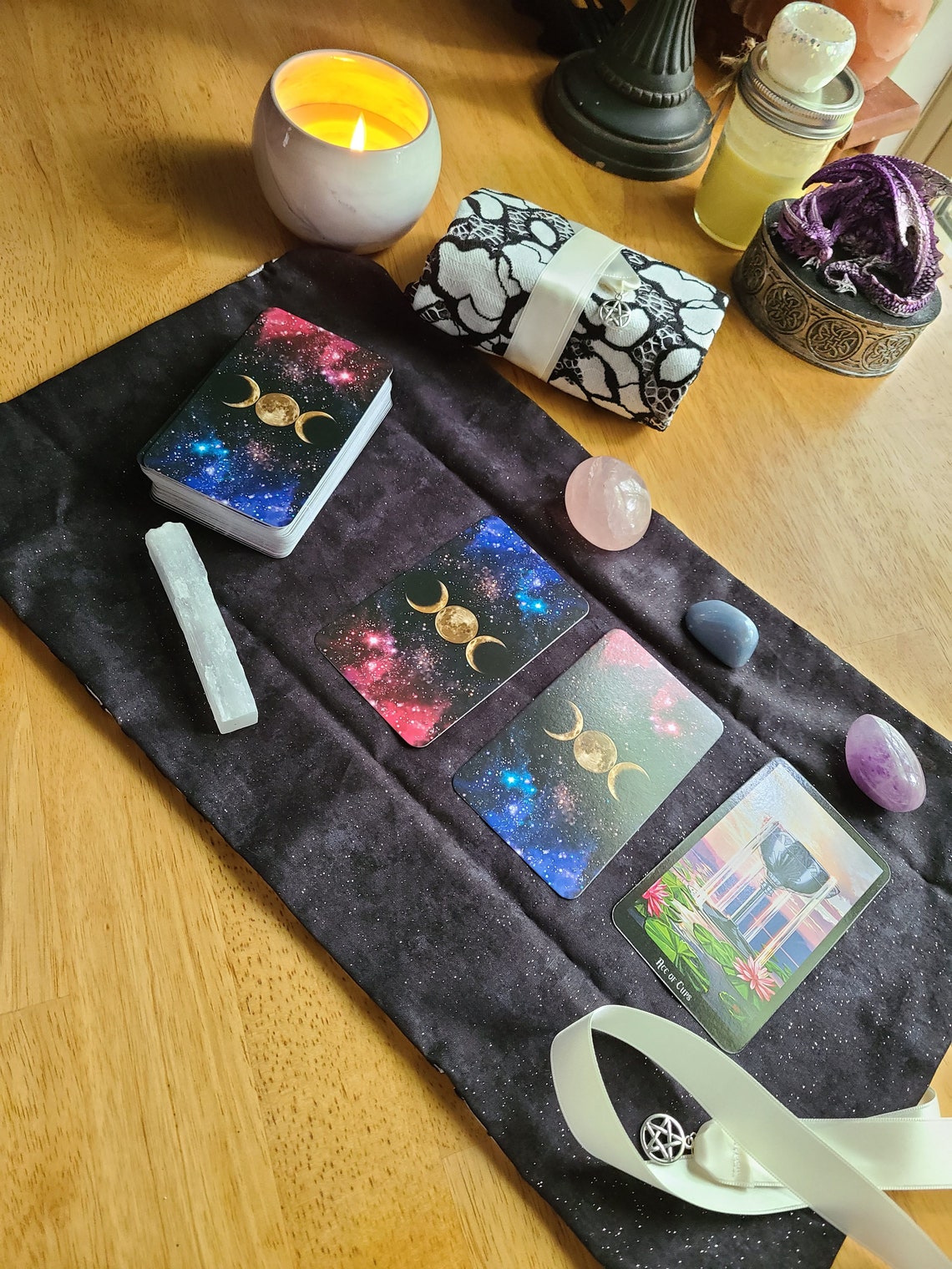 Lace Reversible Tarot Card Mat with Charm | Etsy