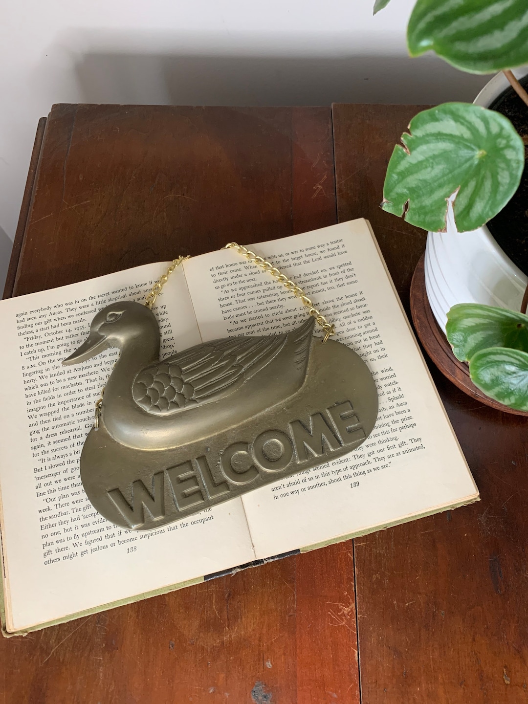 Vintage Solid Brass Welcome Sign Plaque Duck - Etsy