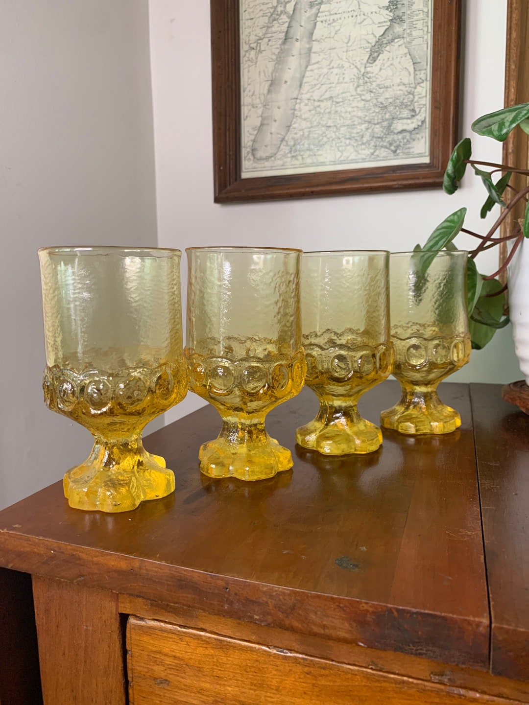 4pc Vintage Franciscan Glass Madeira Tiffin Textured Pedestal Water ...