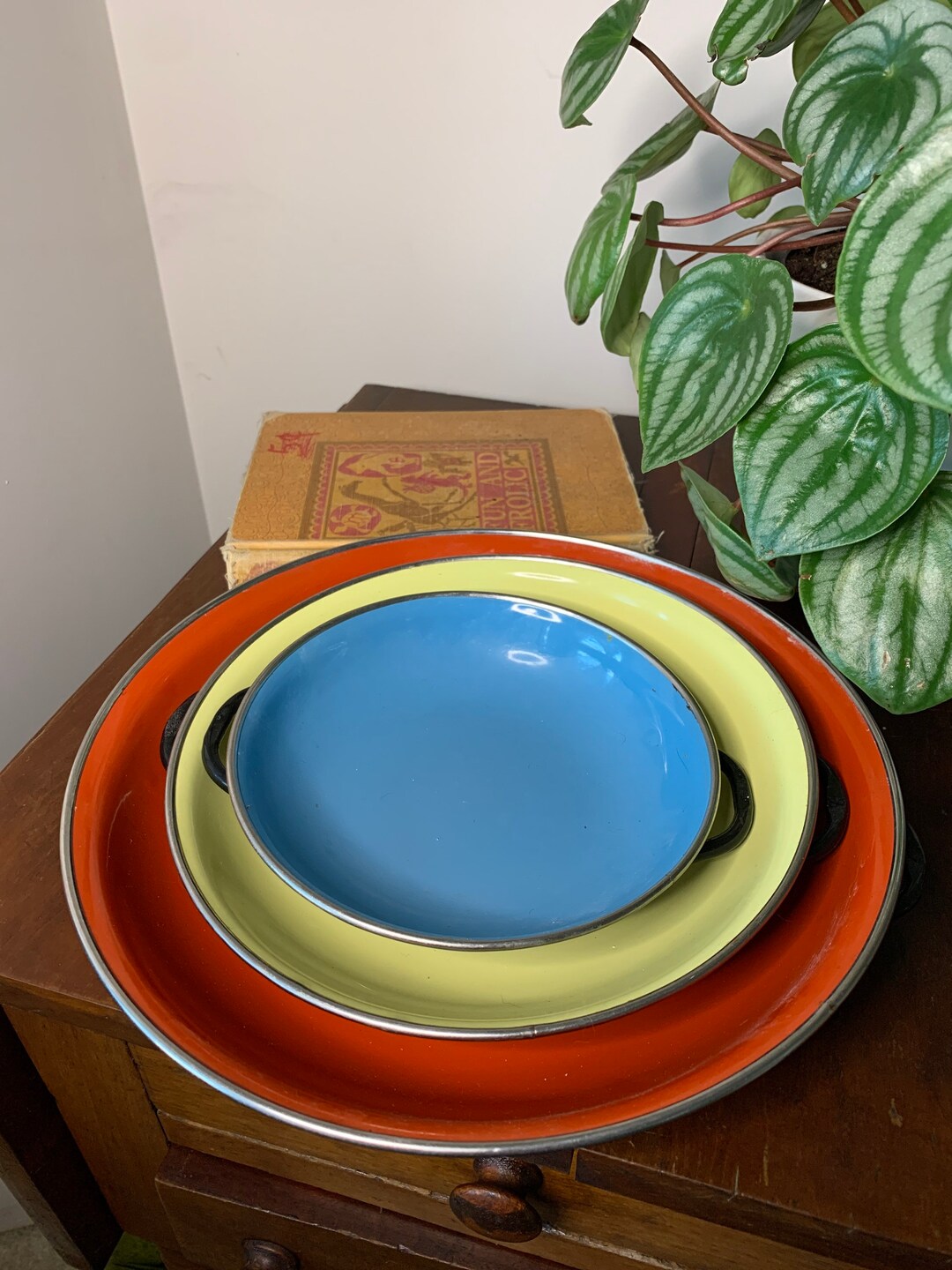 Set of 3 Vintage Kitchen Enamelware Primary Color Pans by Emo Celje ...