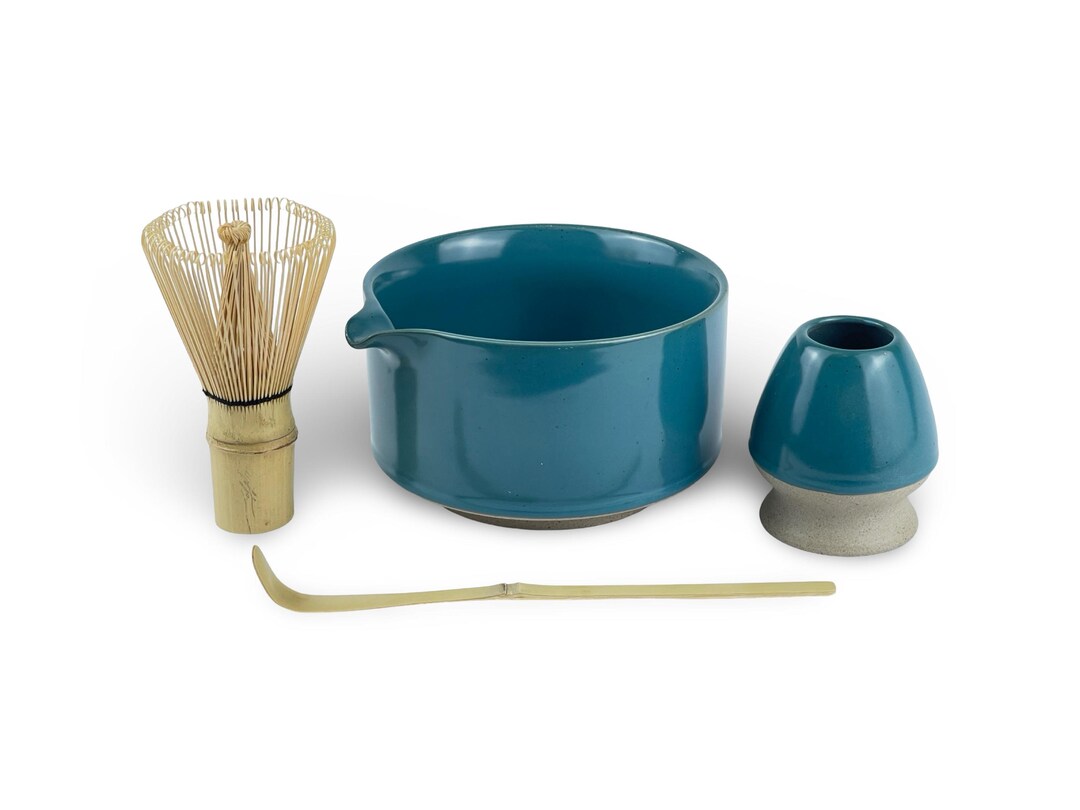 Japanese Arctic Teal Katakuchi Matcha Tea Bowl Set - Shizen Cha - Etsy
