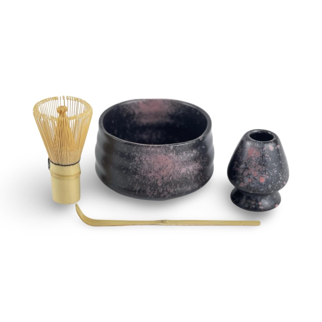 Japanese Nebula Black Matcha Tea Bowl Set - Shizen Cha - Etsy