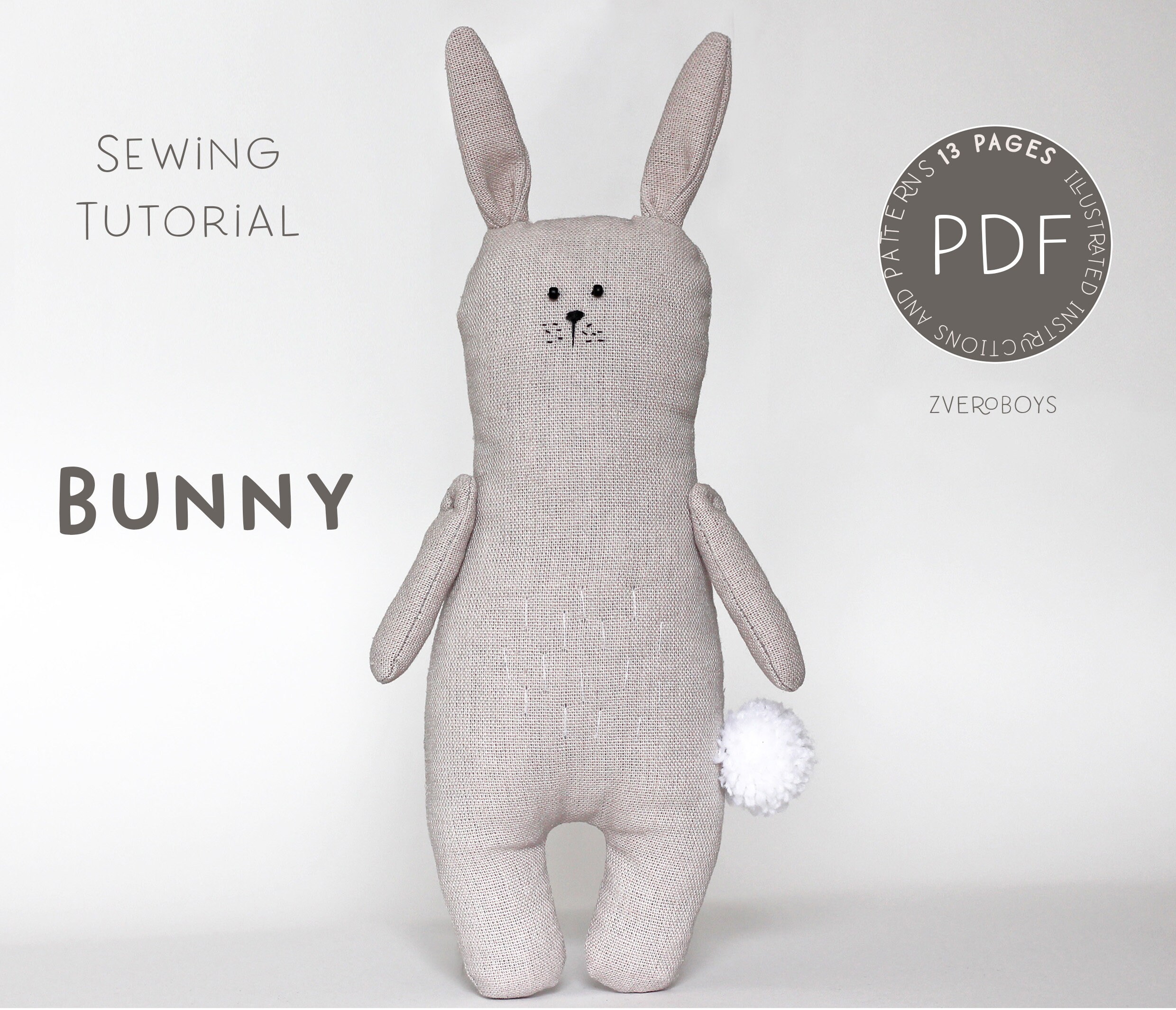 PDF Bunny Rabbit Sewing Pattern & Tutorial Stuffed Bunny Toy | Etsy