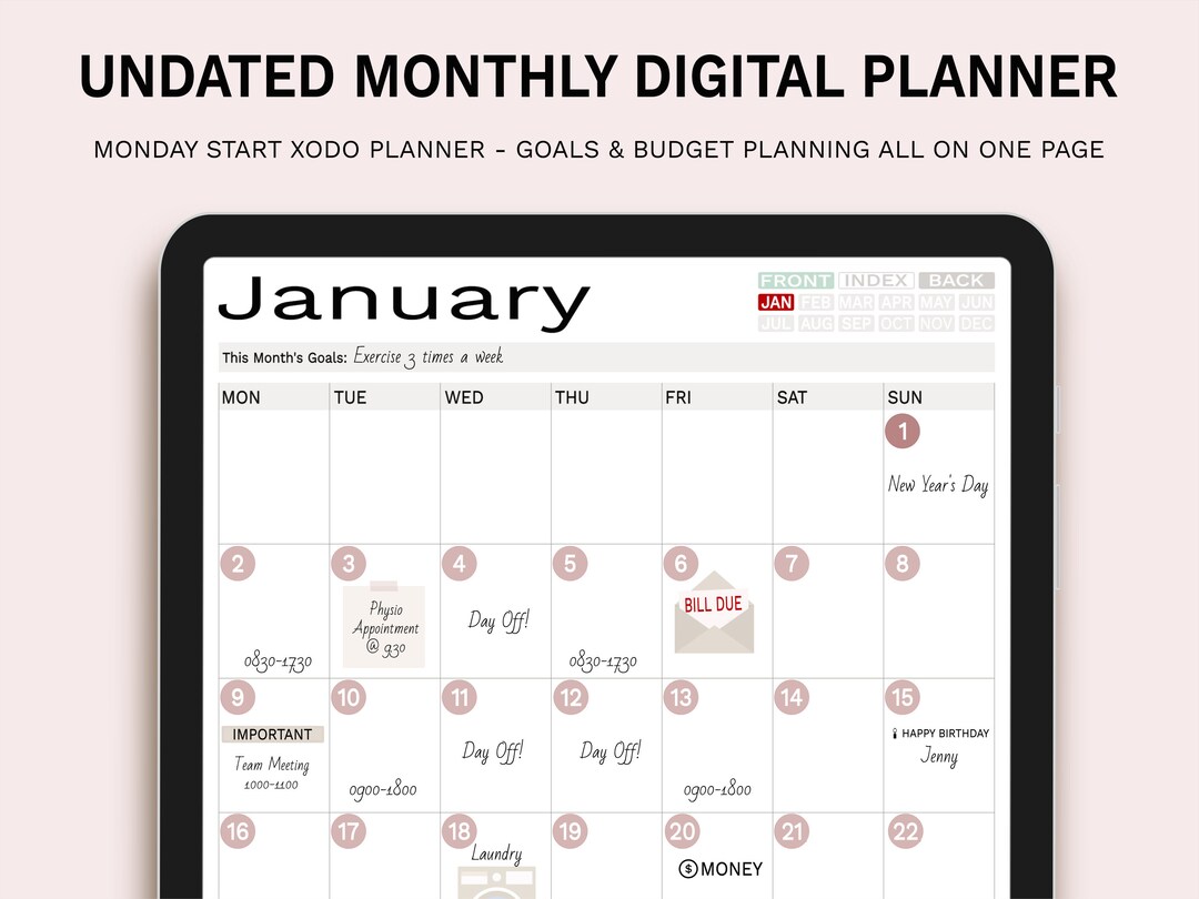 Undated Monthly Digital Planner: Android, Xodo Compatible +110 Stickers ...
