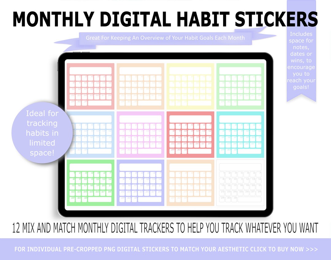 Monthly Digital Habit Tracker for iPad and Android Digital Planner ...