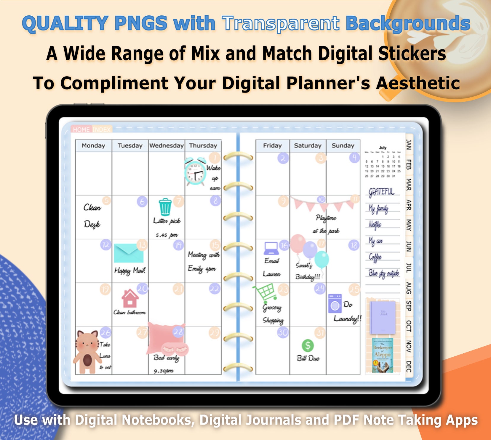 600 Digital Planner Stickers Pre-cropped PNG Transparent - Etsy UK