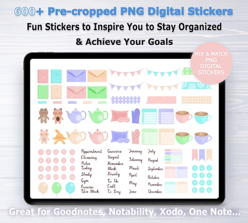 600+ Digital Planner Stickers | Pre-cropped PNG Transparent Digital ...