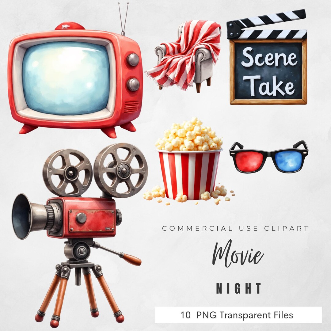 Movie Night Clipart – Popcorn, Tickets & Film Pngs for Crafts ...