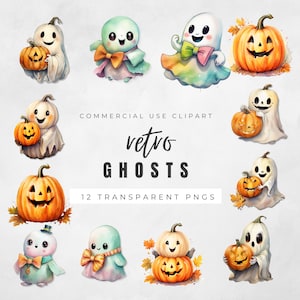 Retro Ghost Clipart - Vintage Halloween PNG, Instant Digital Download ...