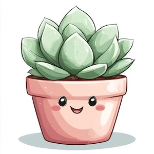 Smiling Succulent PNG Clipart – Cute Plant Illustration for Stickers ...