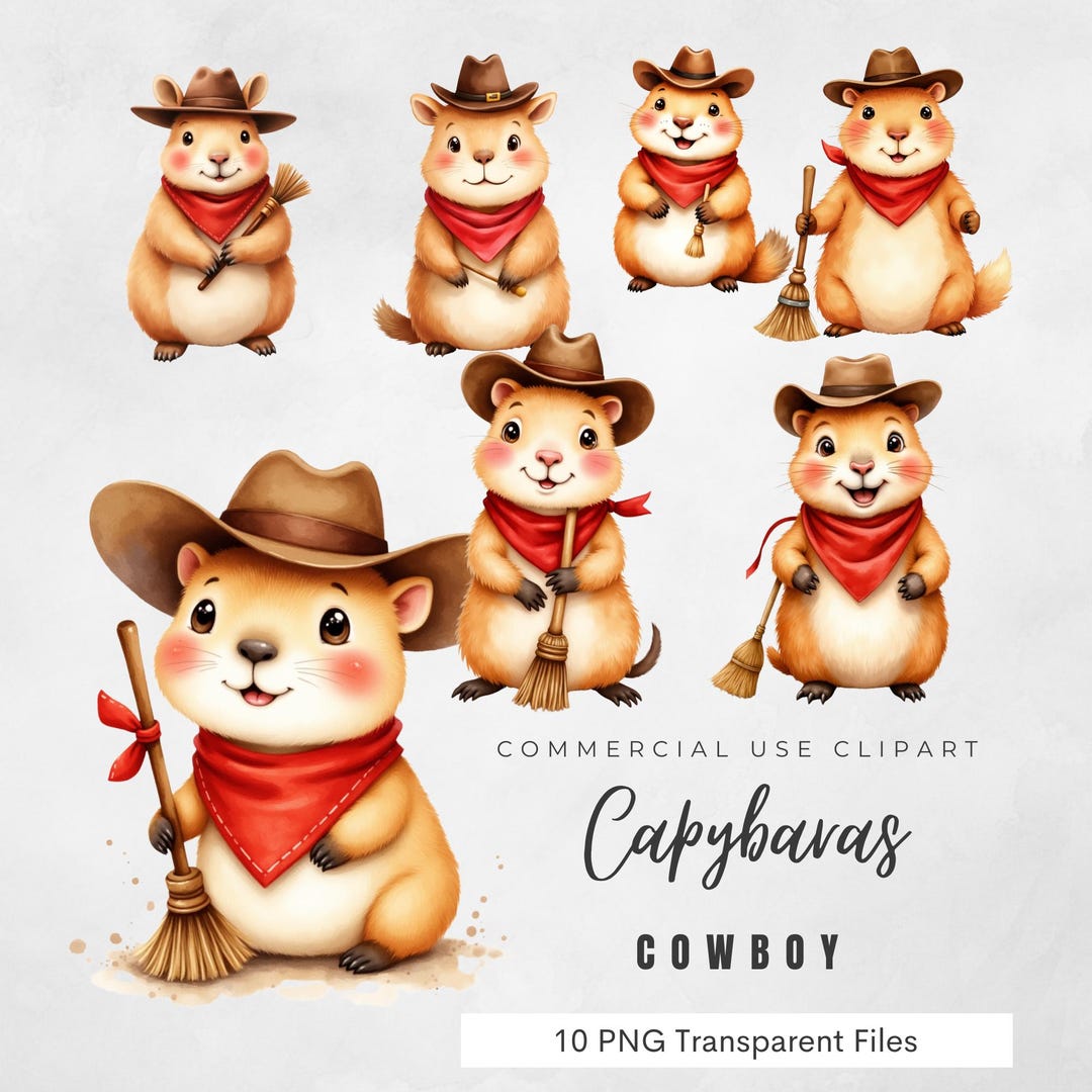 Cowboy Capybara Clipart: Western Animal PNG Graphics (commercial Use - Etsy