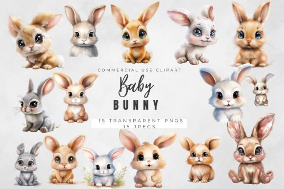 Sweet Baby Rabbit Clipart Set PNG Images for Nursery Baby Shower ...