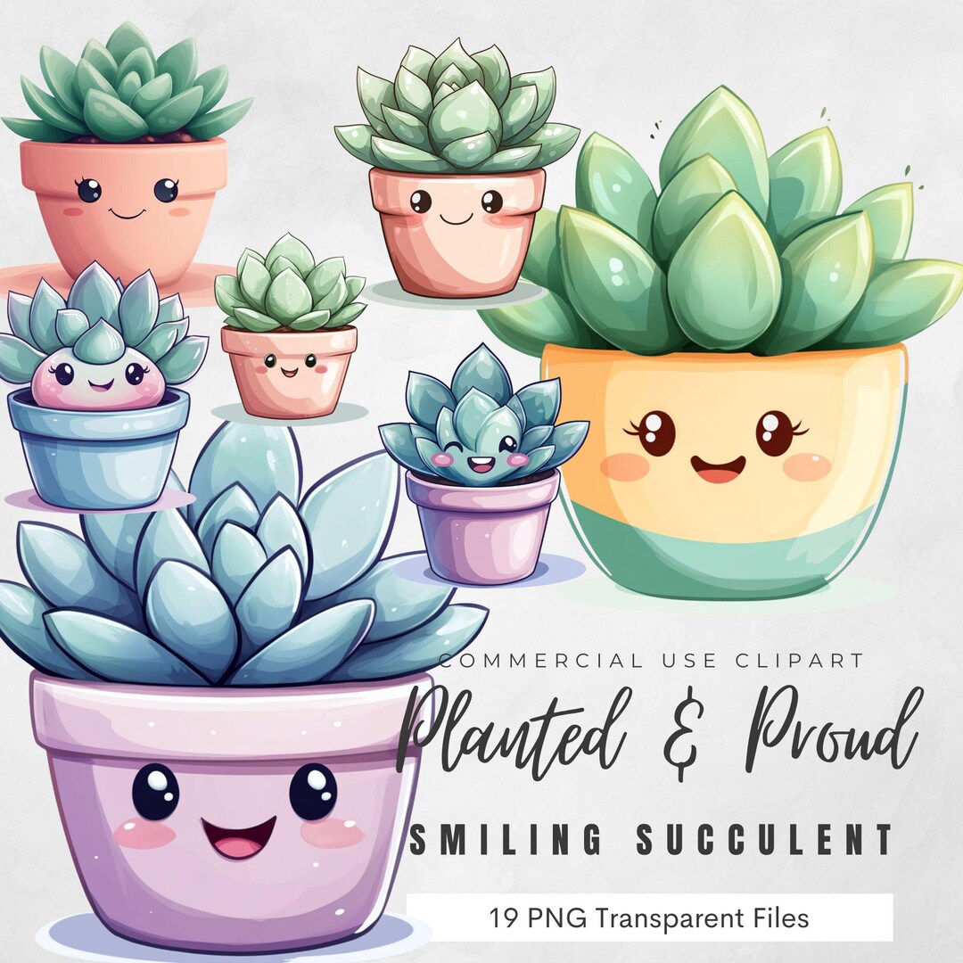 Smiling Succulent Clipart – Cute Plant PNG Illustration for Stickers - Etsy
