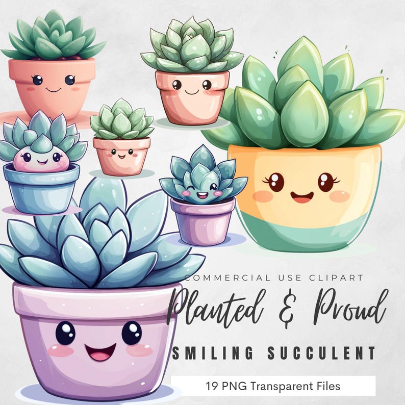 Smiling Succulent PNG Clipart – Cute Plant Illustration for Stickers ...