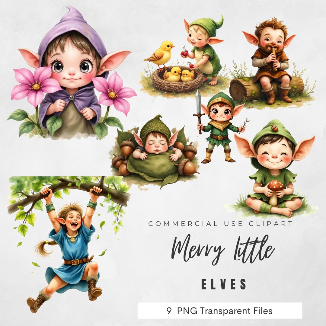 Merry Little Elves Clipart Set | Cute Christmas Elf Pngs for Stickers ...