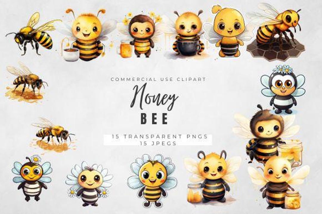 Honeybee Clipart Set: Transparent PNG Graphics (digital Download) - Etsy