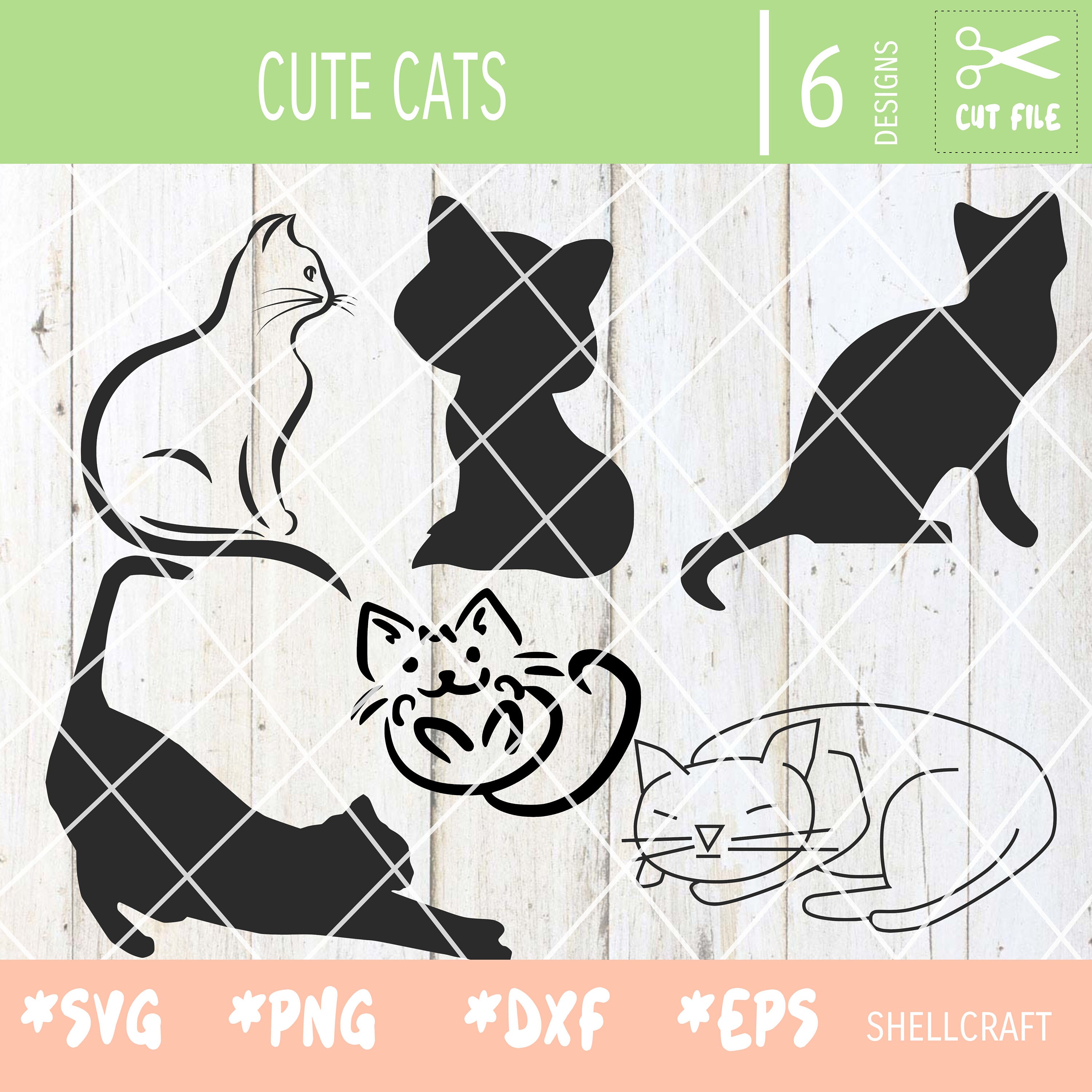 Cute Cats 6 Designs SVG Clip Art Download in Format PNG JPEG for ...