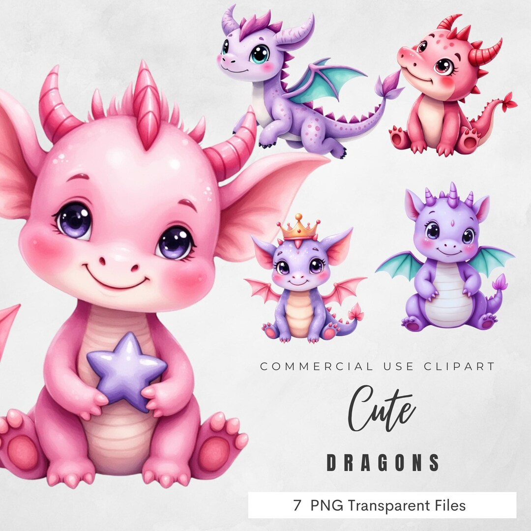 Cute Dragons Clipart – Kawaii Fantasy Dragon Pngs for Crafts ...