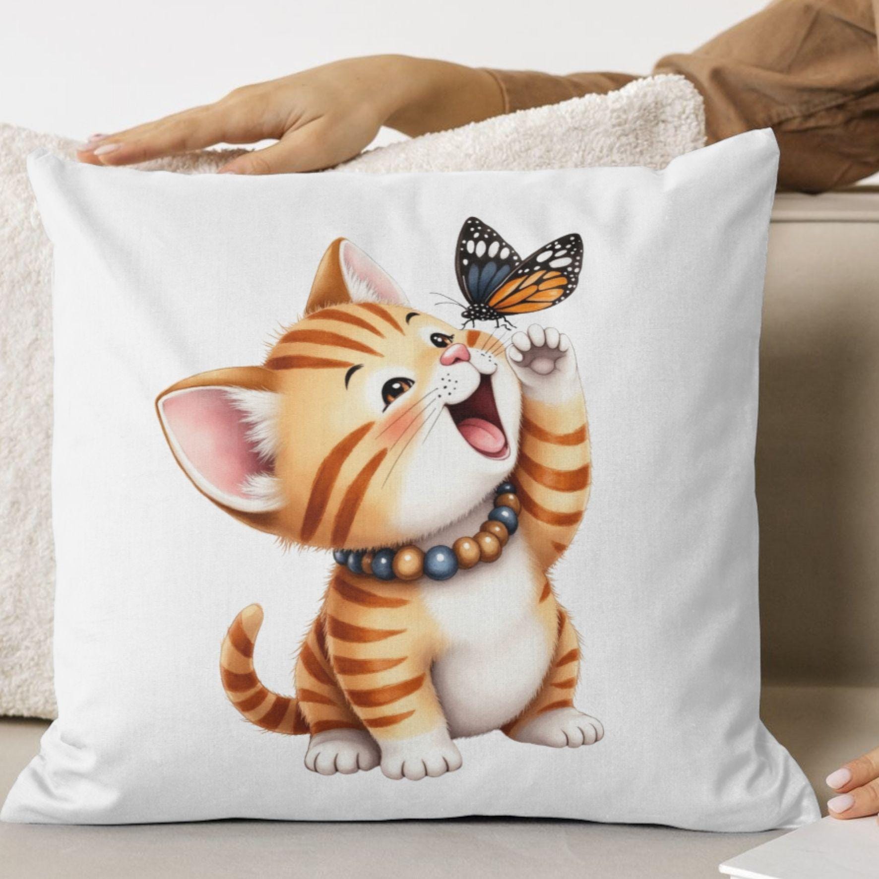 Nature Tabby Cat Clipart – Cute Cat With Butterfly Pngs – Spring Kitten ...