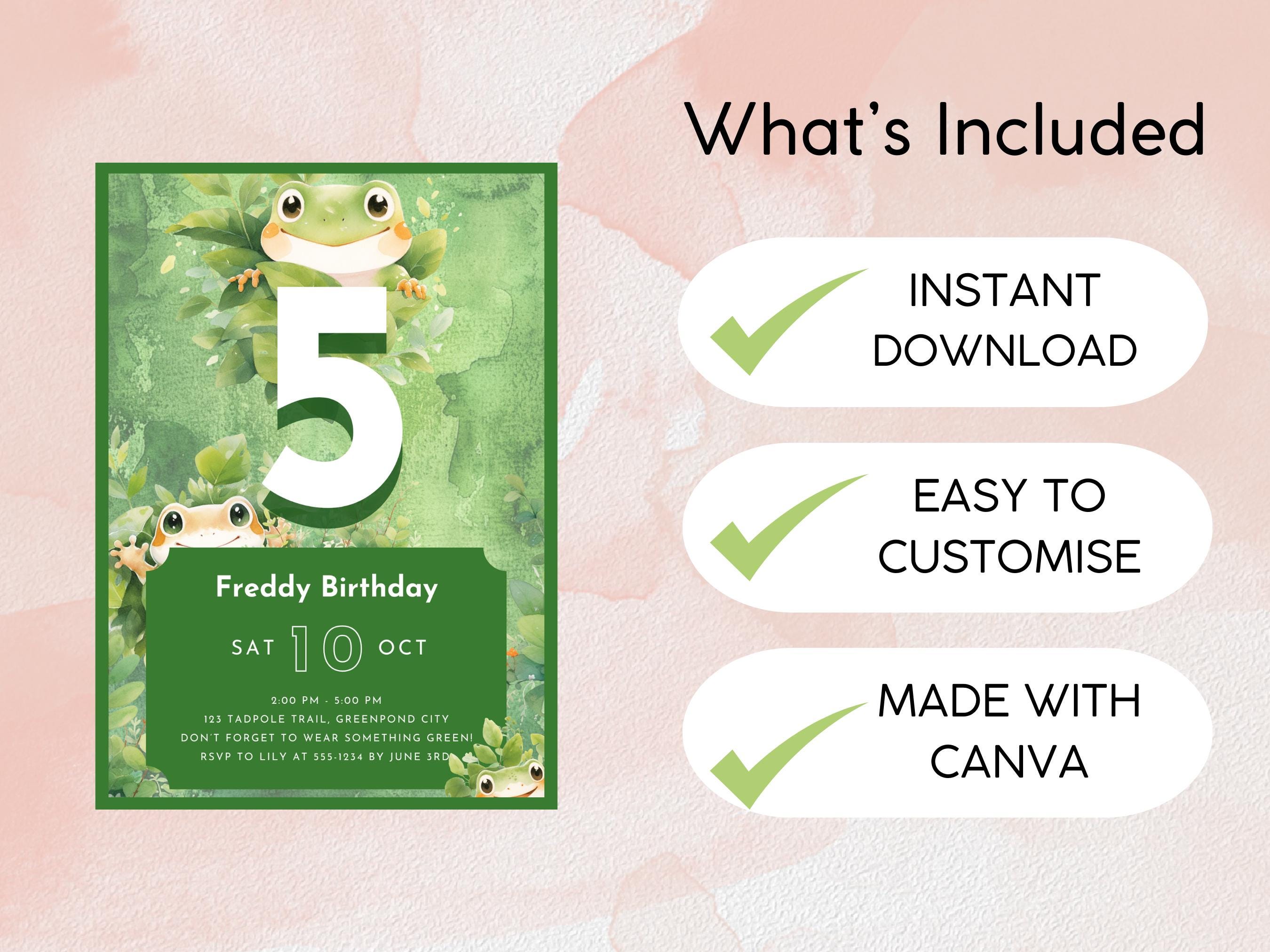 Frog Birthday Invitation: Jungle Theme, Editable Canva Template ...