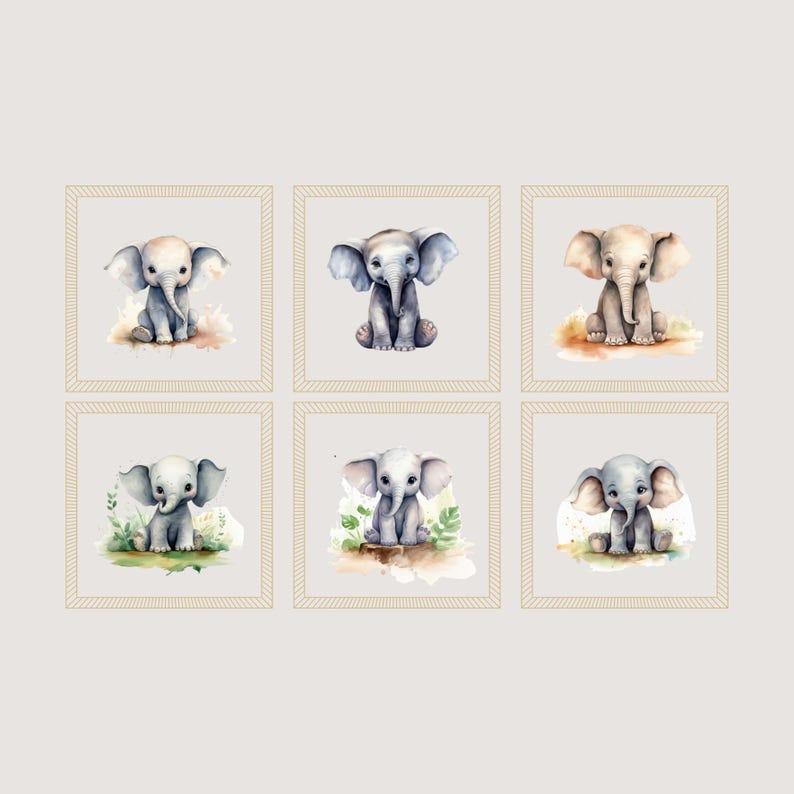 Baby Elephant Clipart Set: Watercolor Nursery Art, Scrapbook PNG JPEG ...