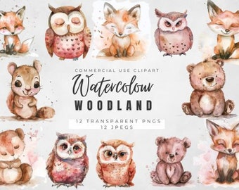 Baby Woodland Animals Clipart Bundle, Cute Nursery Art Bear, Fox ...
