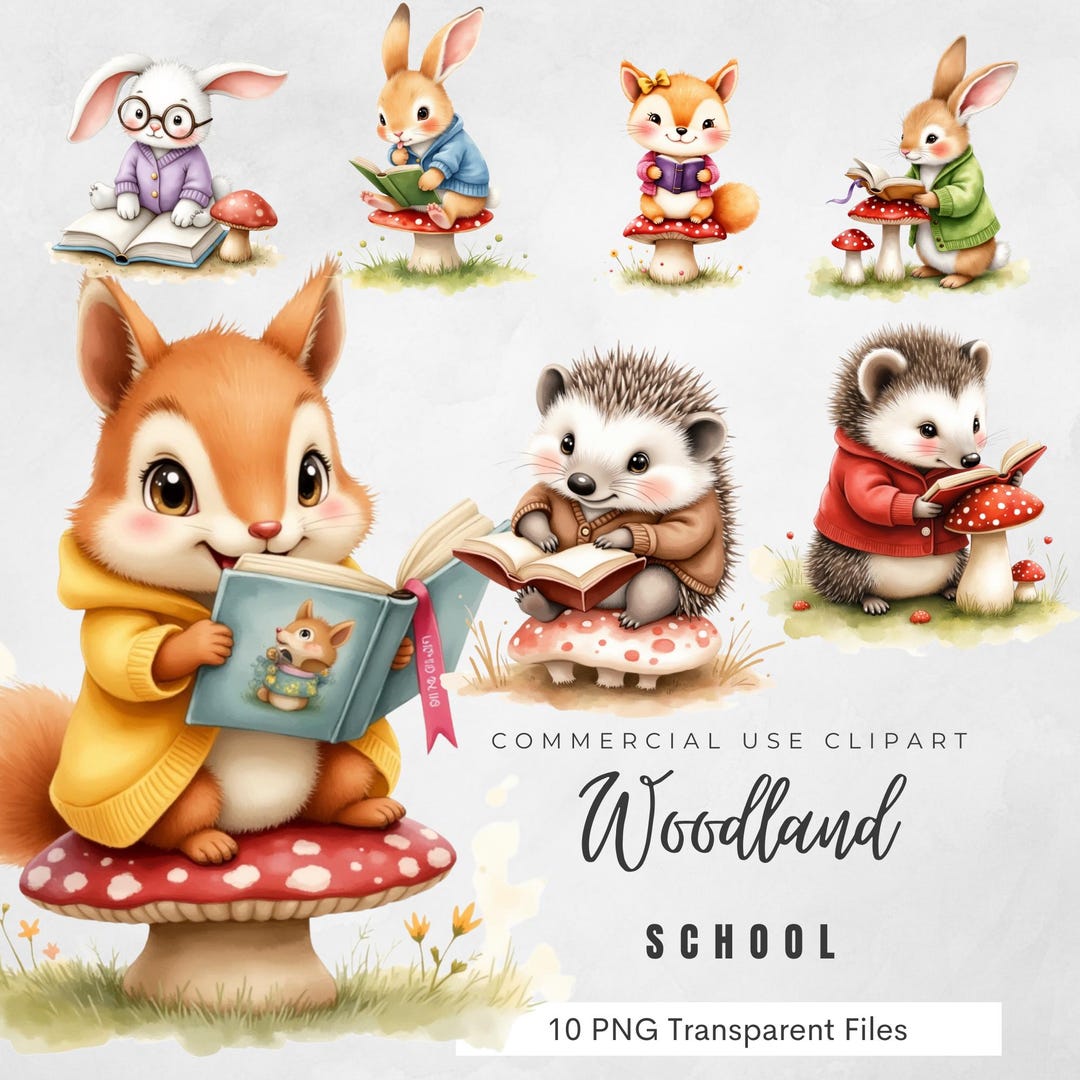 Woodland School Clipart – Cute Animals Reading Pngs, Forest Classroom ...