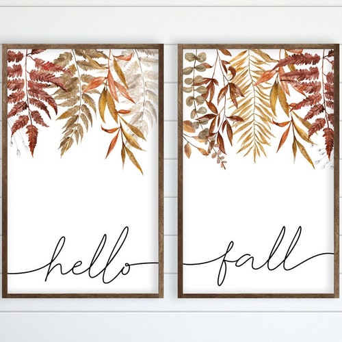 Fall Wall Decor Hello Fall Sign Botanical Wall Art Fall - Etsy