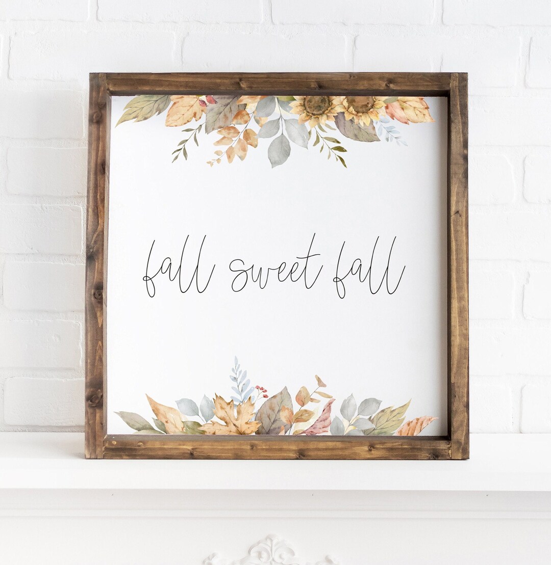 Autumn Harvest Sign, Fall Sign With Leaves, Botanical Wall Art, Wood ...