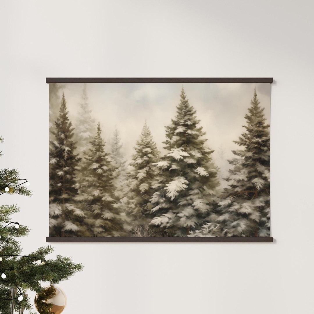 Winter Landscape Mural, Large Framed Wall Art, Christmas Wall Decor ...
