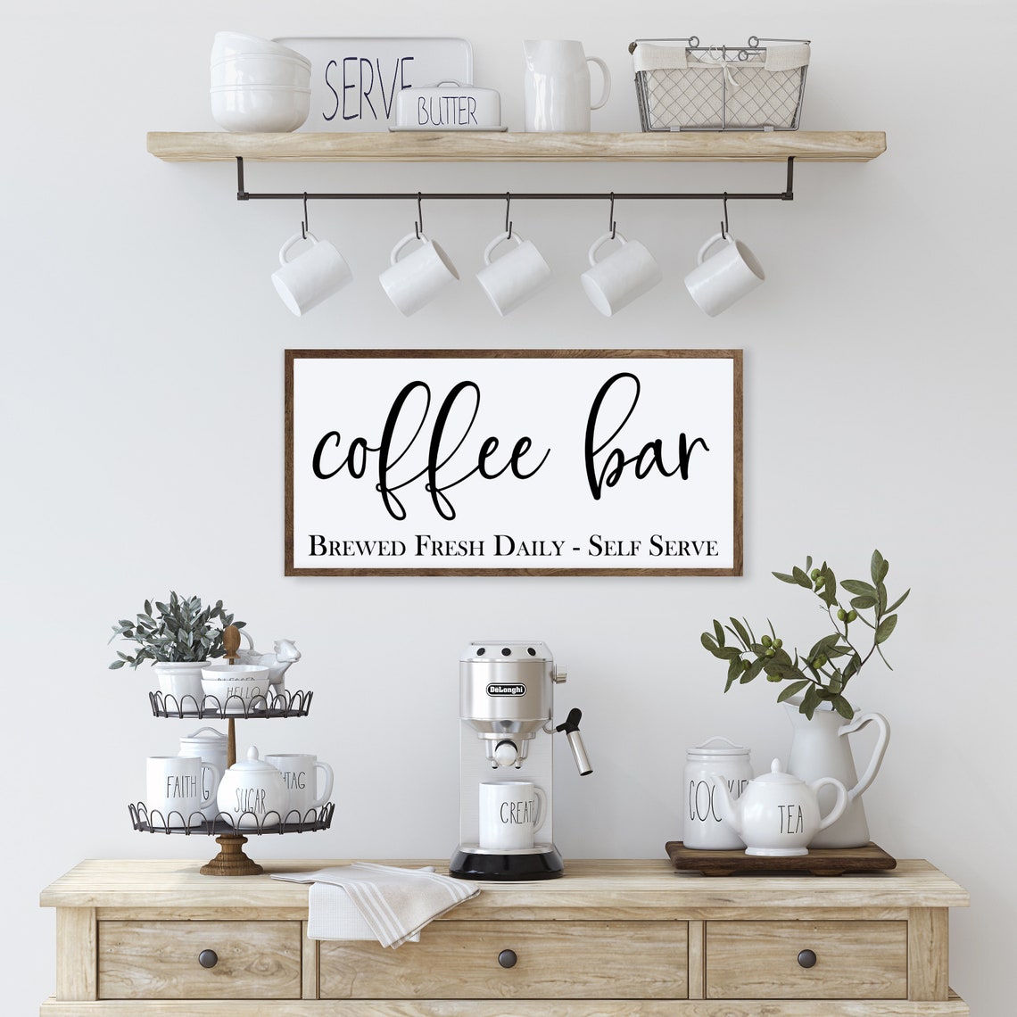 Coffee Sign Coffee Bar Brewed Fresh Daily Self Serve Sign - Etsy