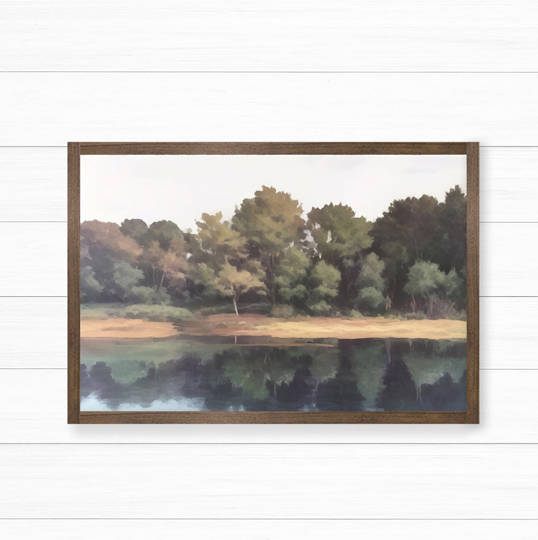 Framed Landscape Art, Trees Wall Art, Water Color Painting of Scenic ...