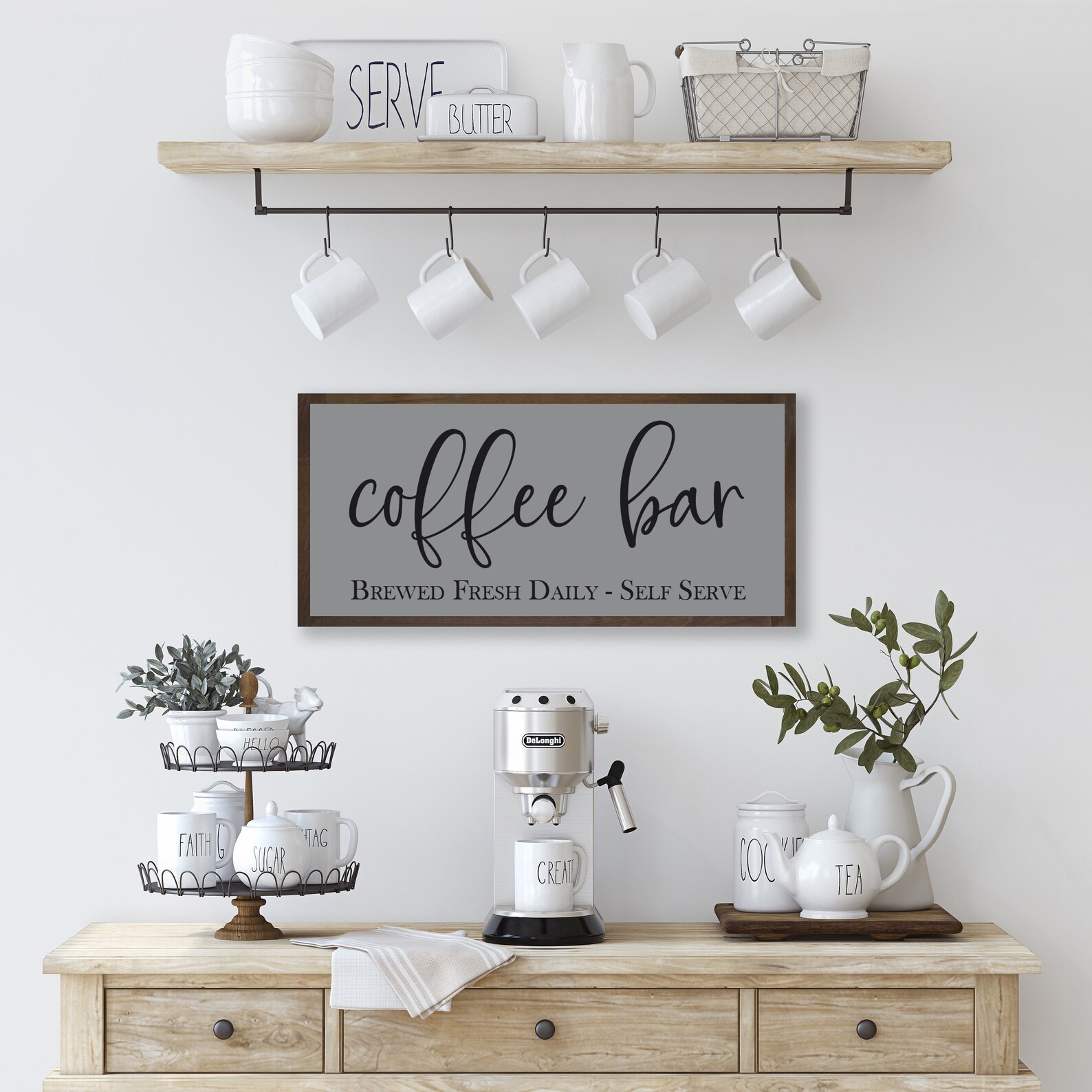 Coffee Sign Coffee Bar Brewed Fresh Daily Self Serve Sign | Etsy