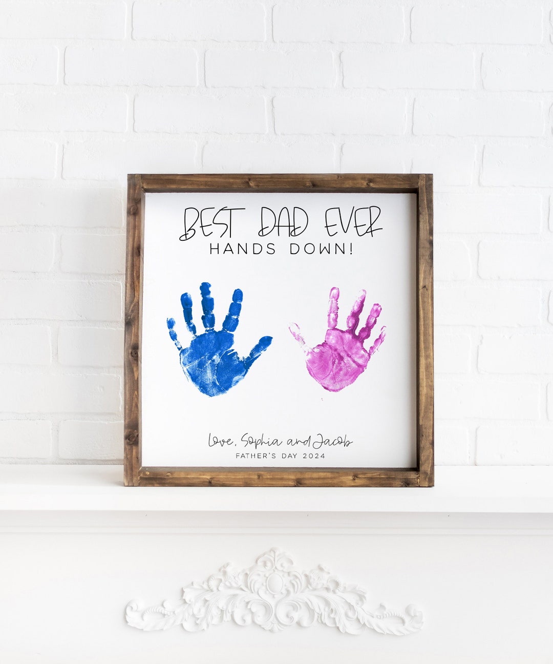 DIY Handprint Sign, Personalized Gift From Kids, Best Dad Ever Hands ...