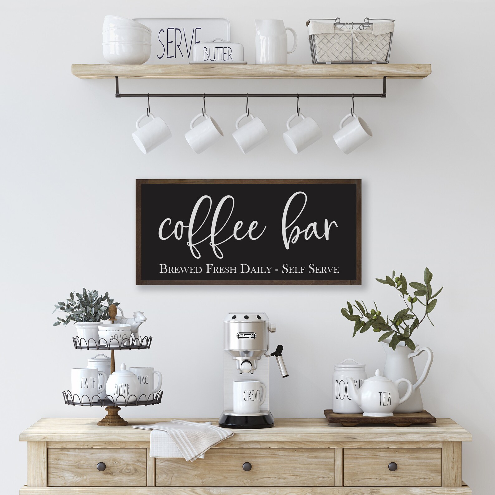 Coffee Sign Coffee Bar Brewed Fresh Daily Self Serve Sign | Etsy