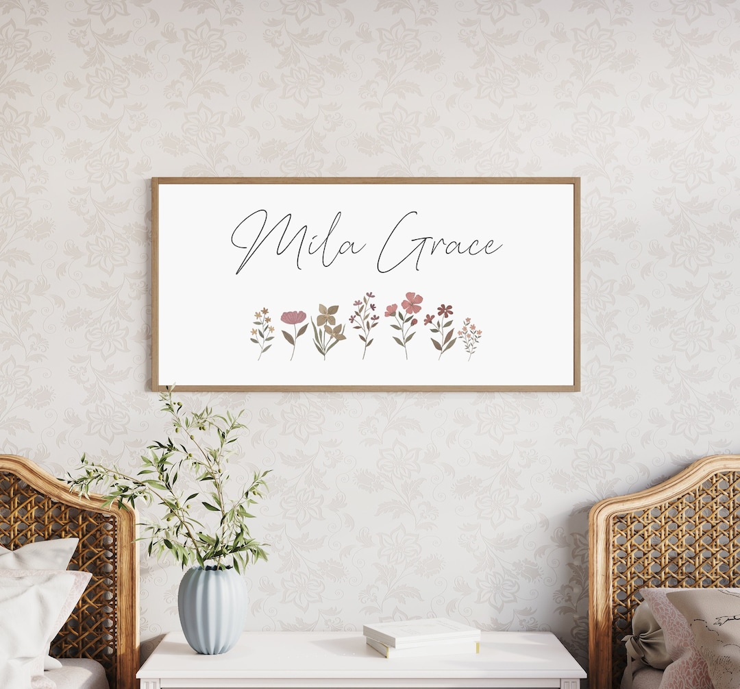 Custom Baby Girl Name Sign | Boho Nursery Decor & Wildflower Wall Art ...