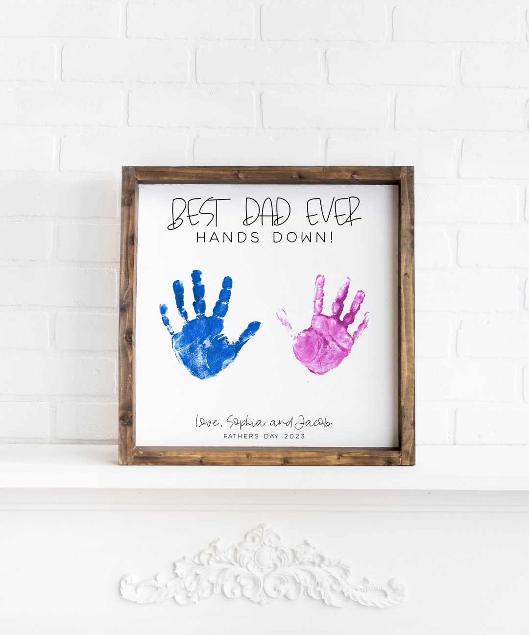 DIY Handprint Sign, Personalized Gift From Kids, Best Dad Ever Hands ...