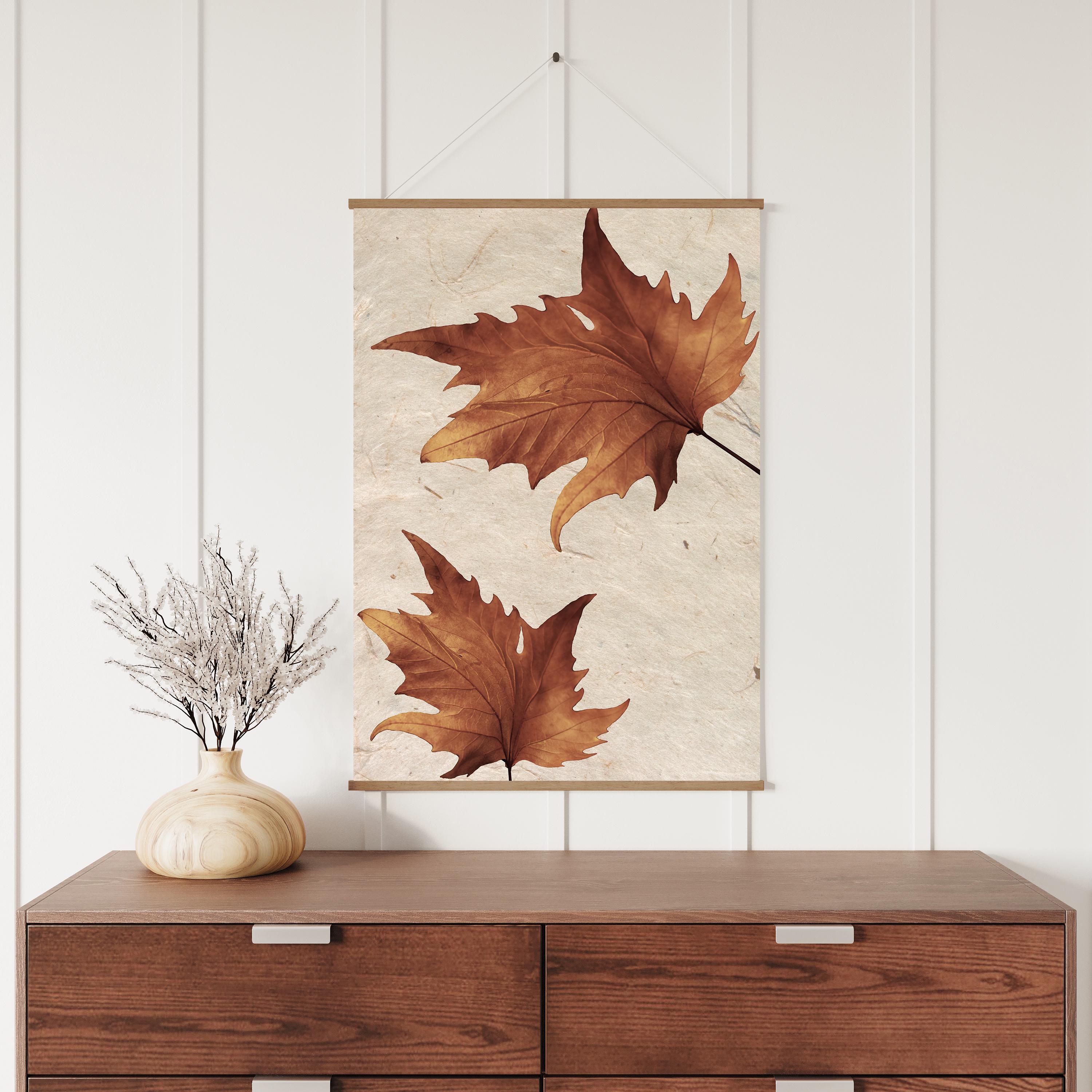 Rustic Fall Leaf Wall Art – Autumn Leaves Canvas Wall Hanging – Neutral ...