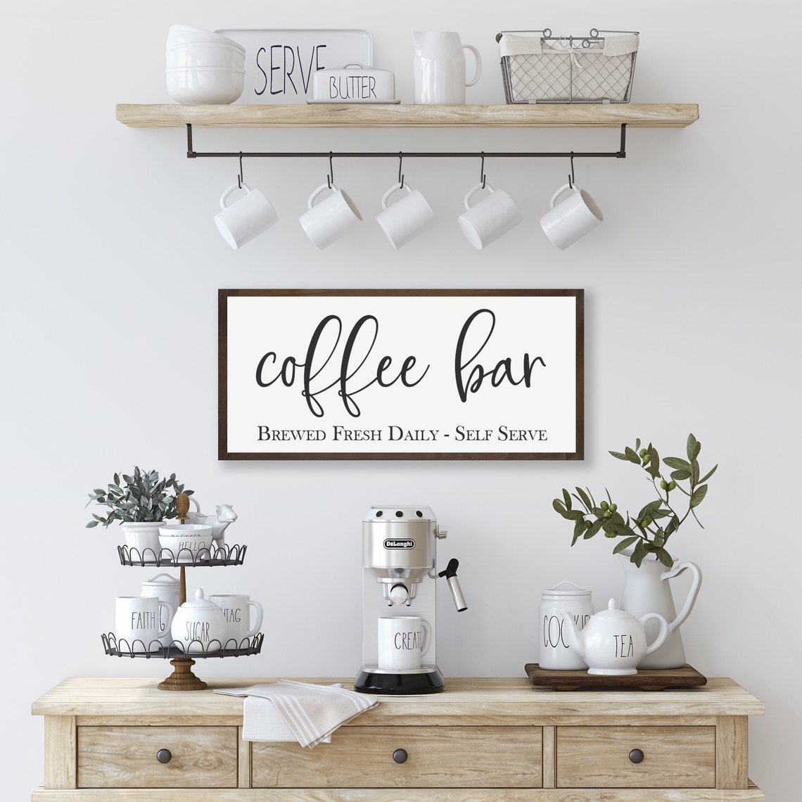 Coffee Sign Coffee Bar Brewed Fresh Daily Self Serve Sign | Etsy