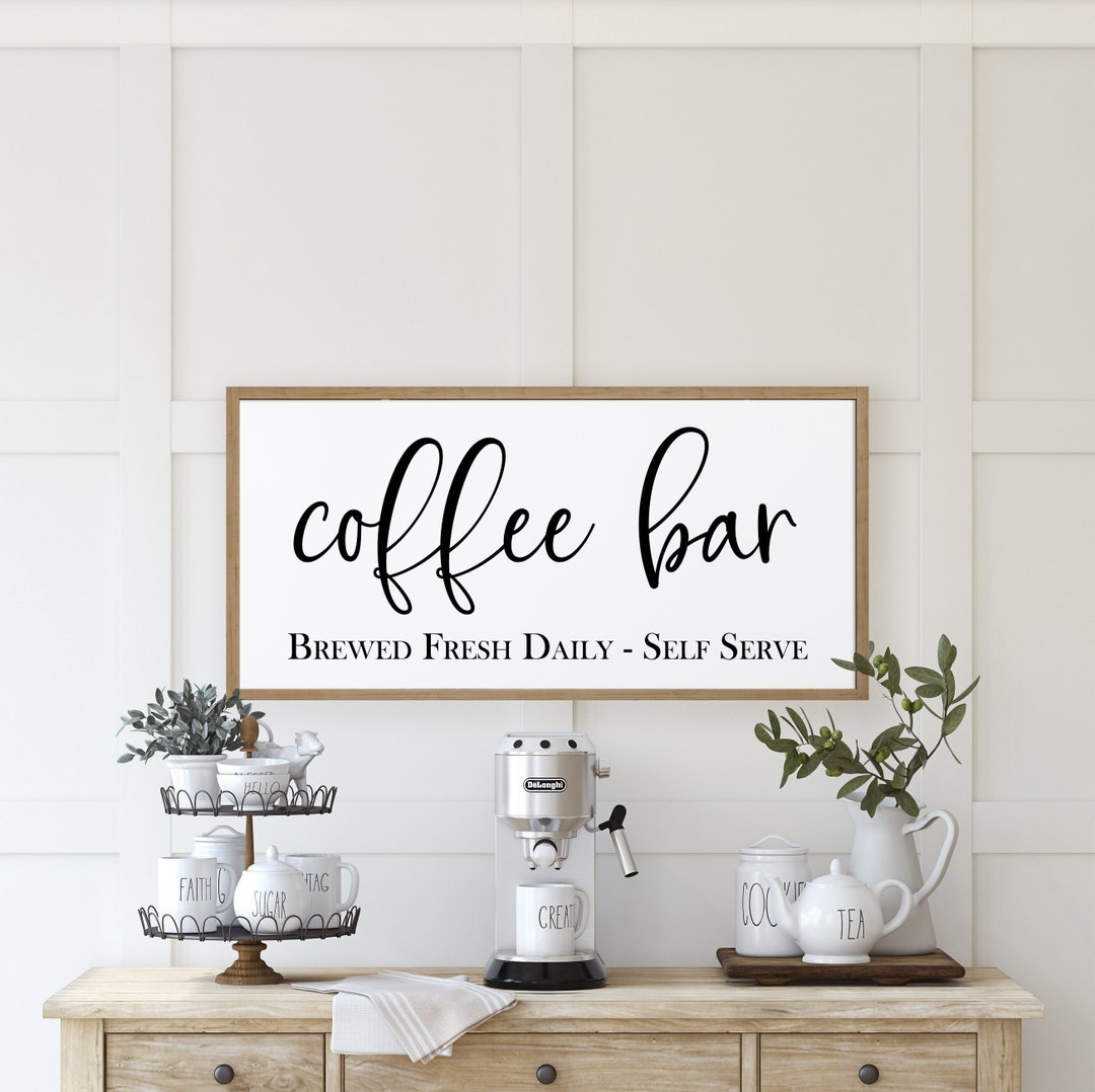 Coffee Sign | Coffee Bar Brewed Fresh Daily Self Serve Sign | Wood Sign ...