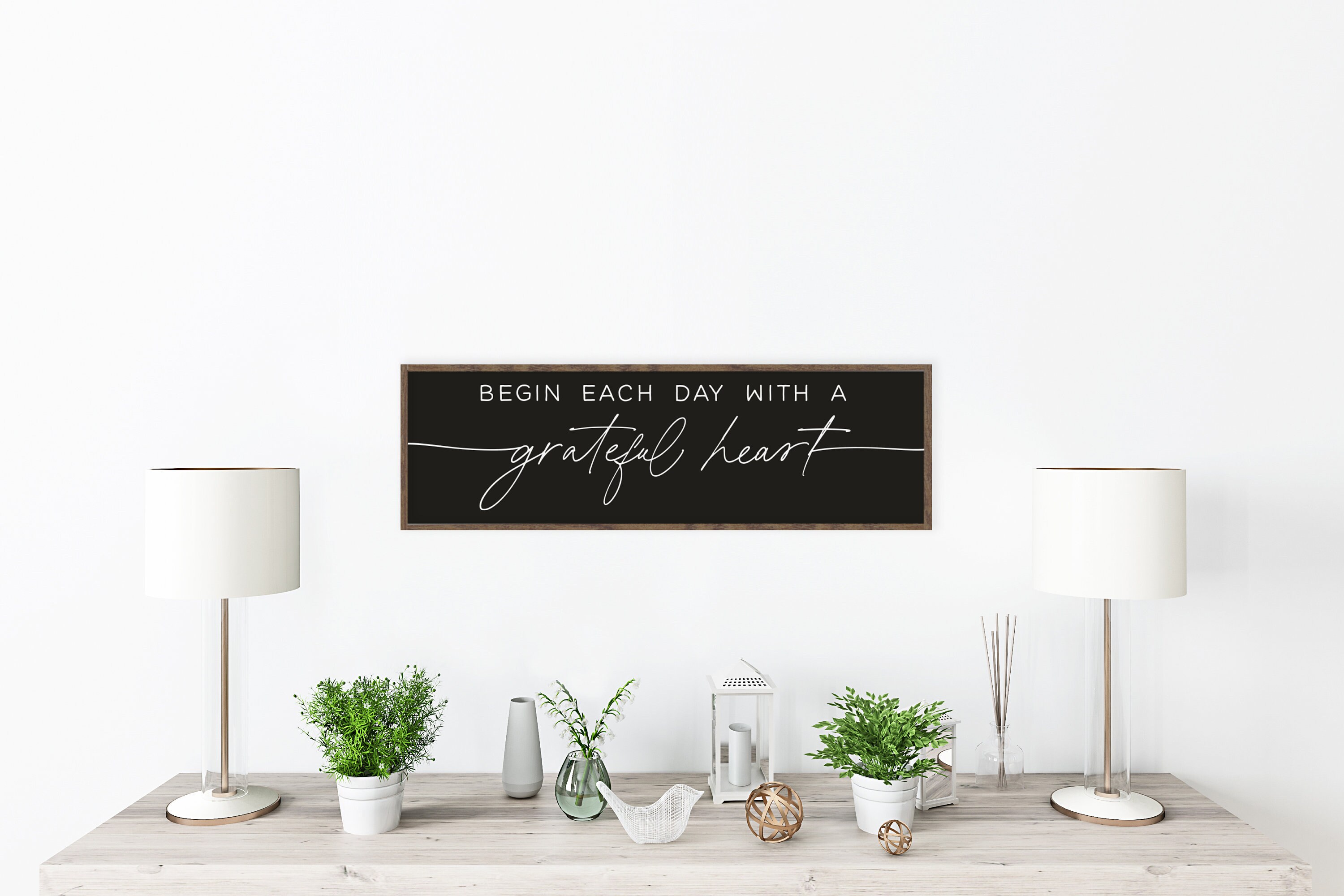 Begin Each Day With A Grateful Heart Sign Living Room Wall | Etsy