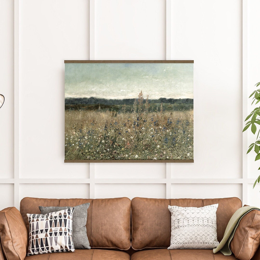 Vintage Wildflower Field Art Wall Decor, Canvas Wall Tapestry, Vintage ...