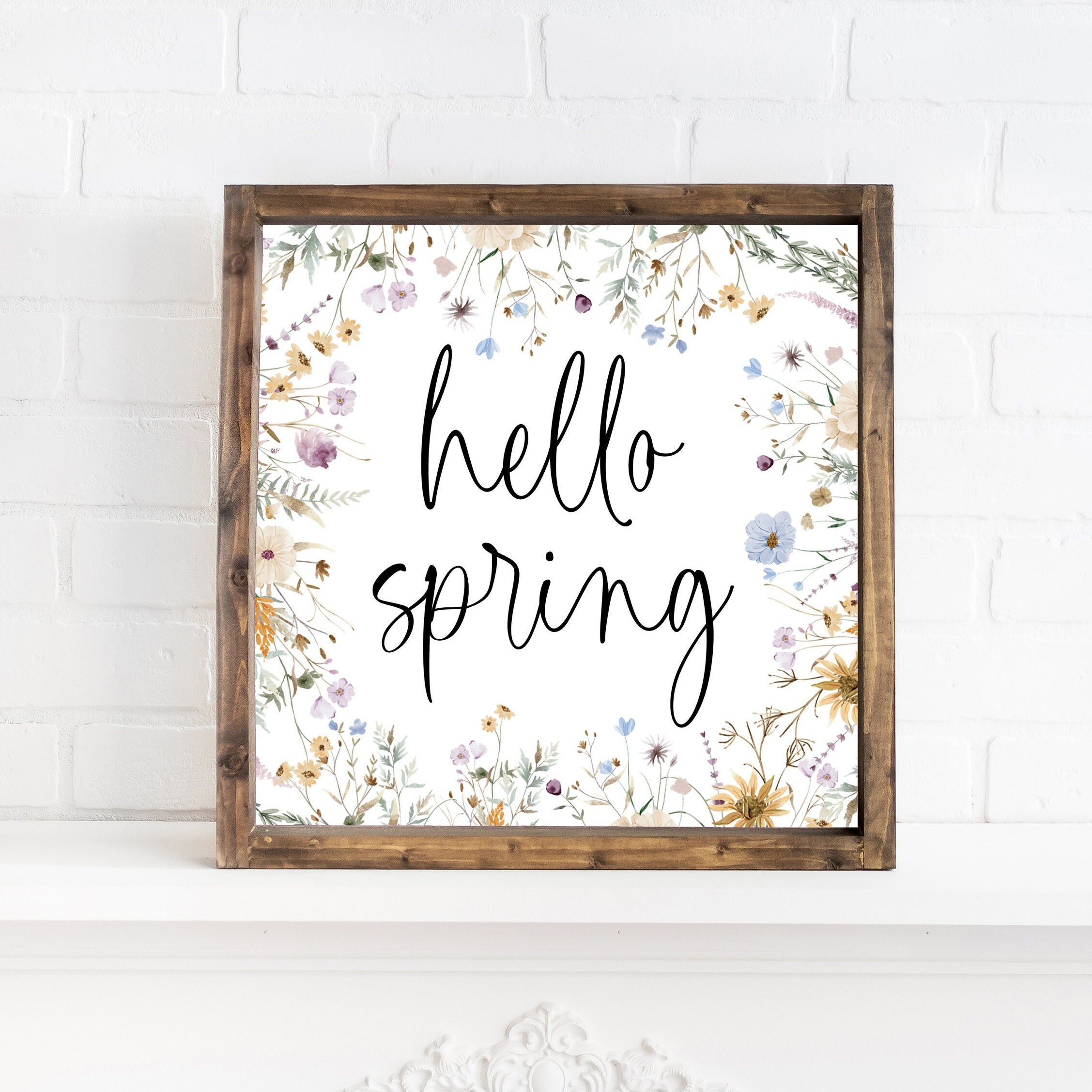Hello Spring Sign With Flowers Floral Framed Wall Art Spring - Etsy