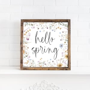 Hello Spring Sign With Flowers, Floral Framed Wall Art, Spring Decor ...