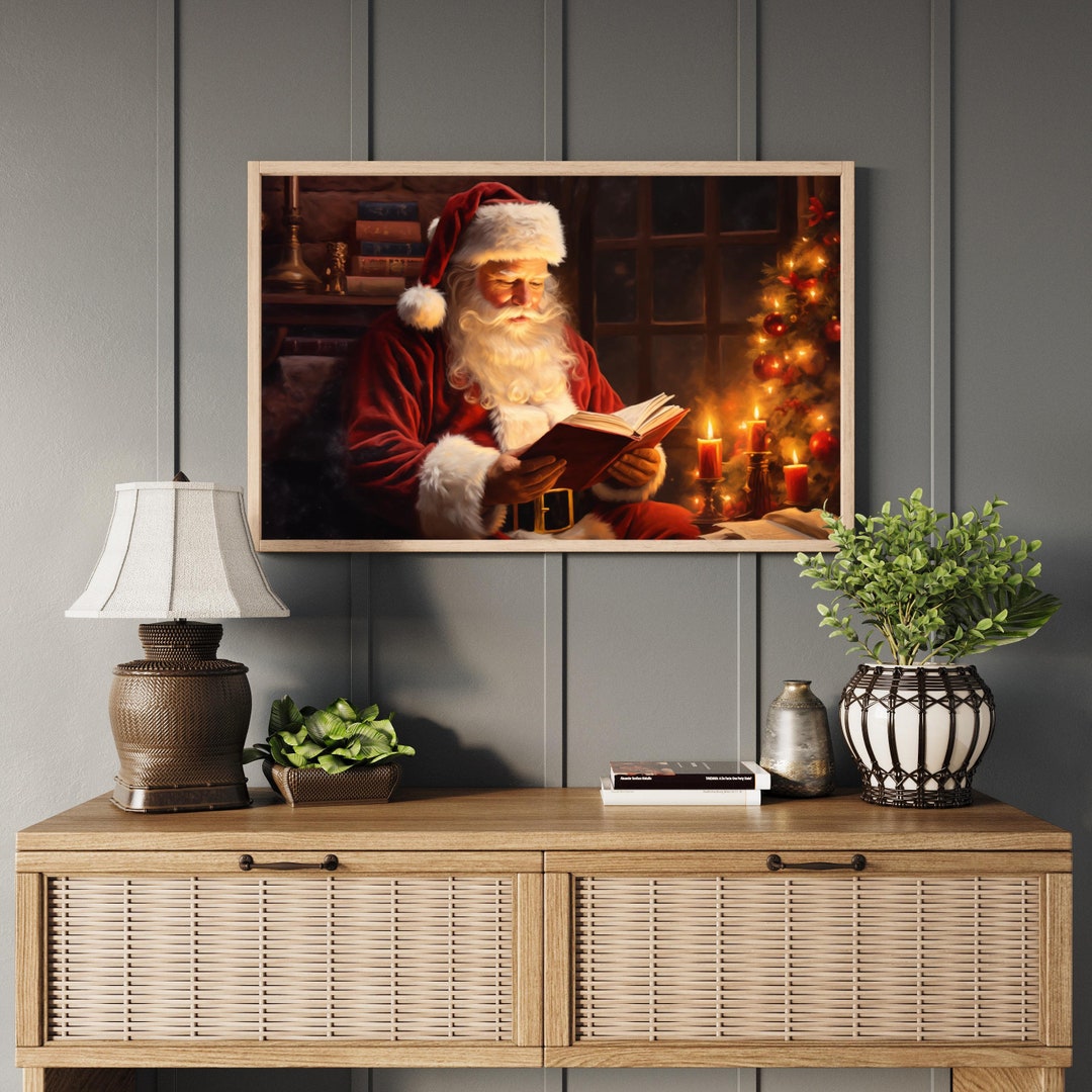 Santa Christmas Sign, Vintage Christmas Wall Art, Framed Wall Art ...