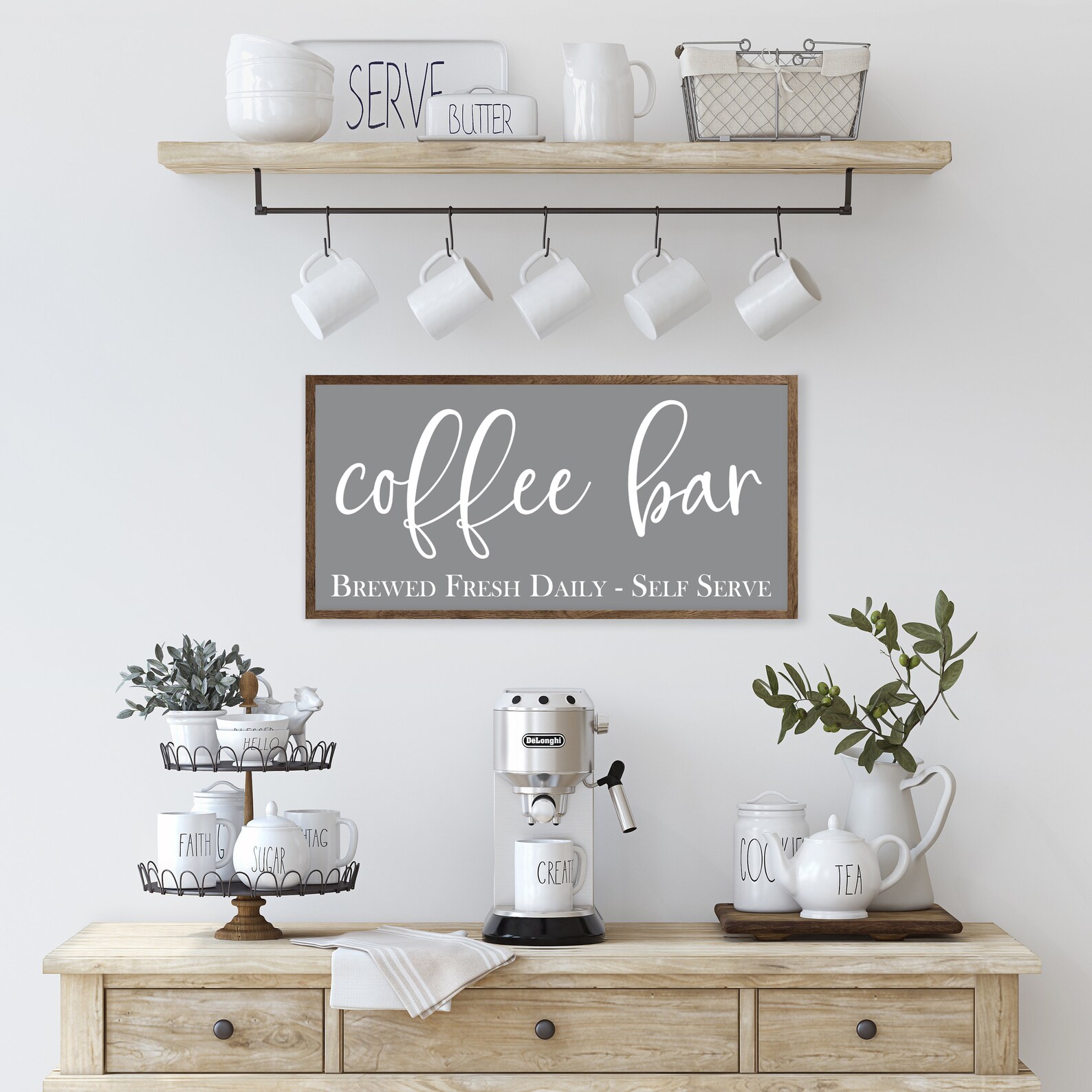 Coffee Sign Coffee Bar Brewed Fresh Daily Self Serve Sign - Etsy