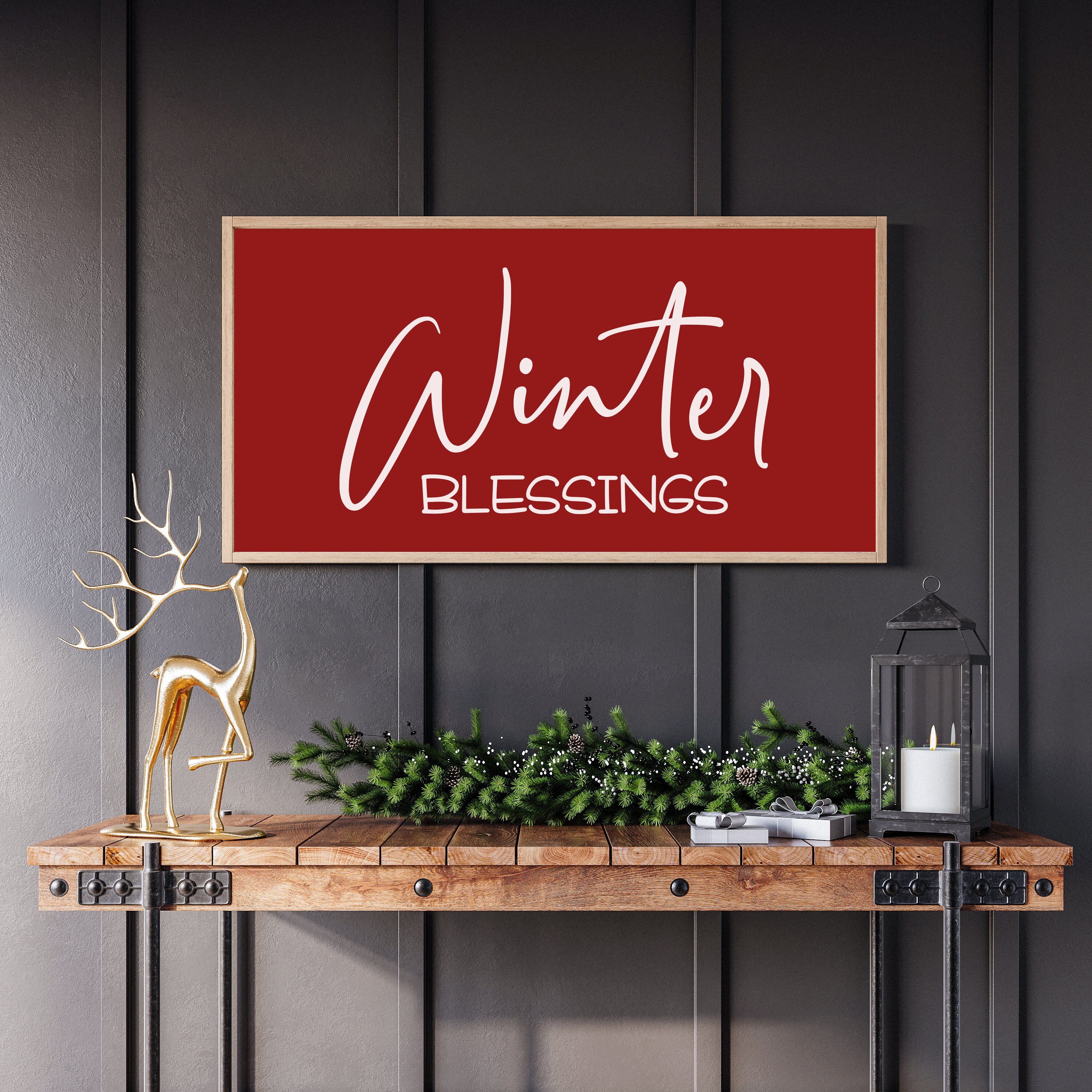 Winter Blessings Sign-holiday Wood Sign-christmas Signs- Wood Framed ...